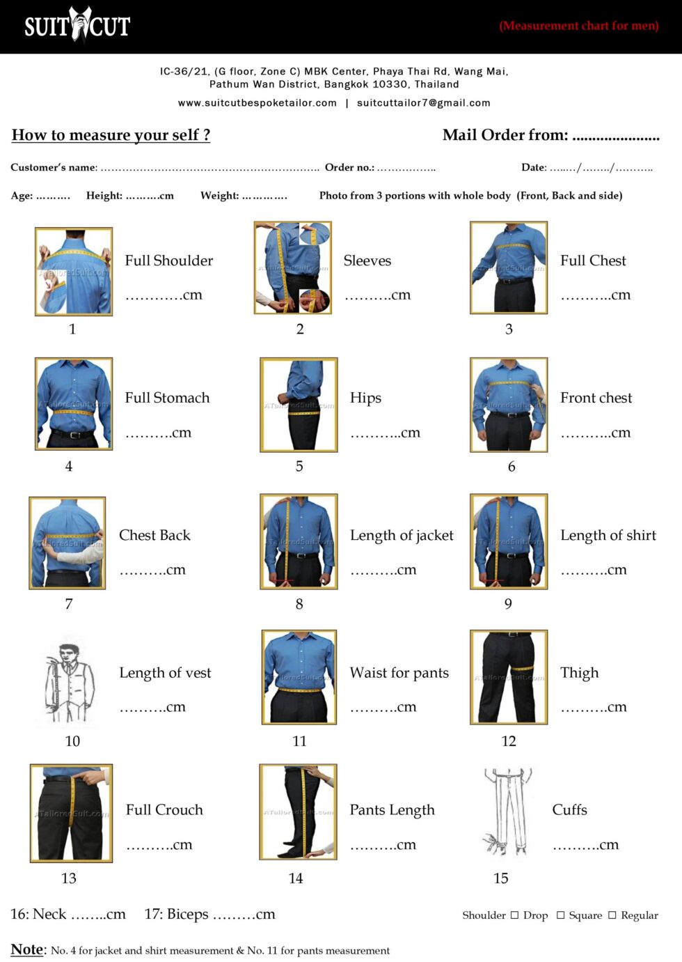 Men’s Measurement Form | Suit Cut Bespoke Tailor